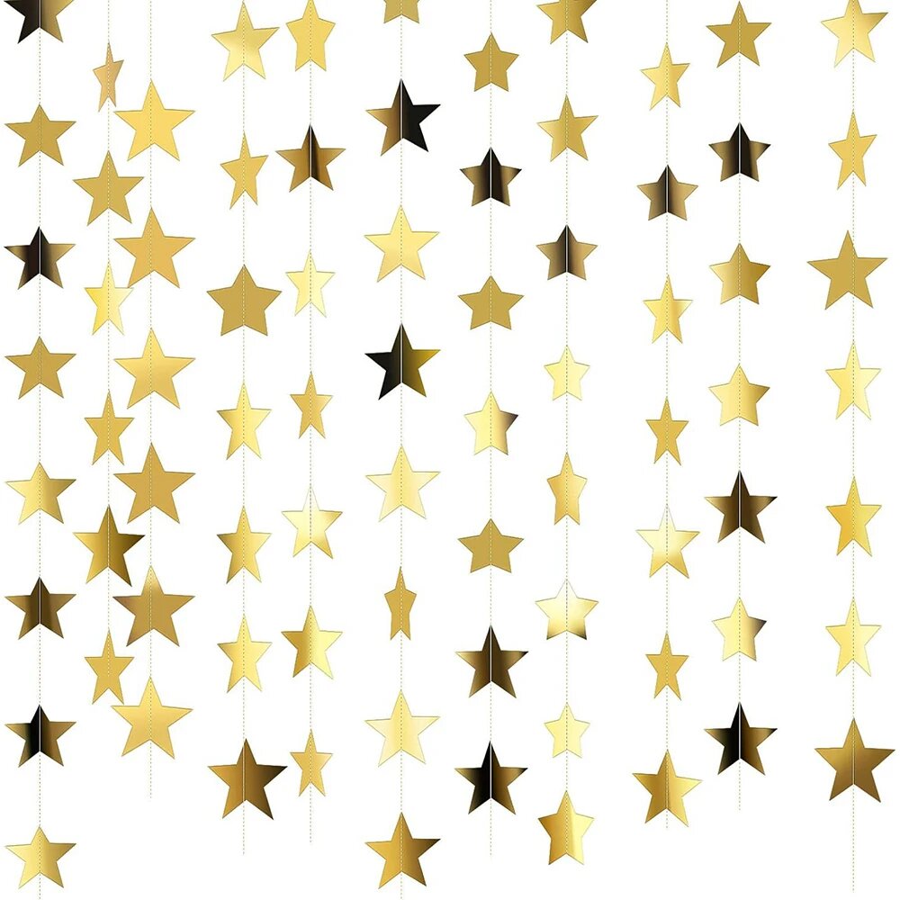Золотая гирлянда из звезд, 4 метра, Bright Gold