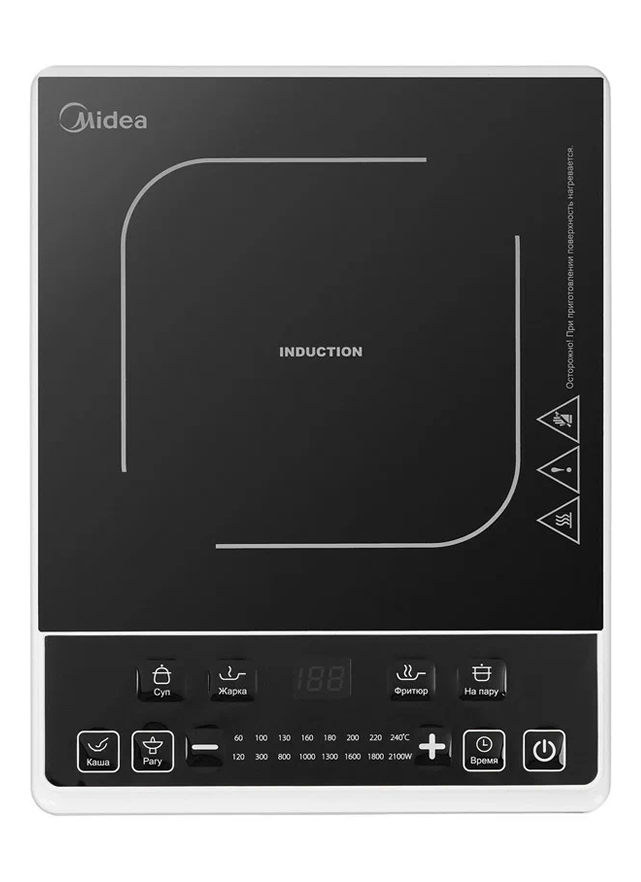 Настольная плита Midea MC-IN2101, черная, стеклокерамика, индукция, 2 конфорки