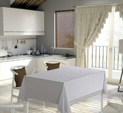 Скатерть с гипюровой отделкой DO&CO KDK жаккард белая 160*220