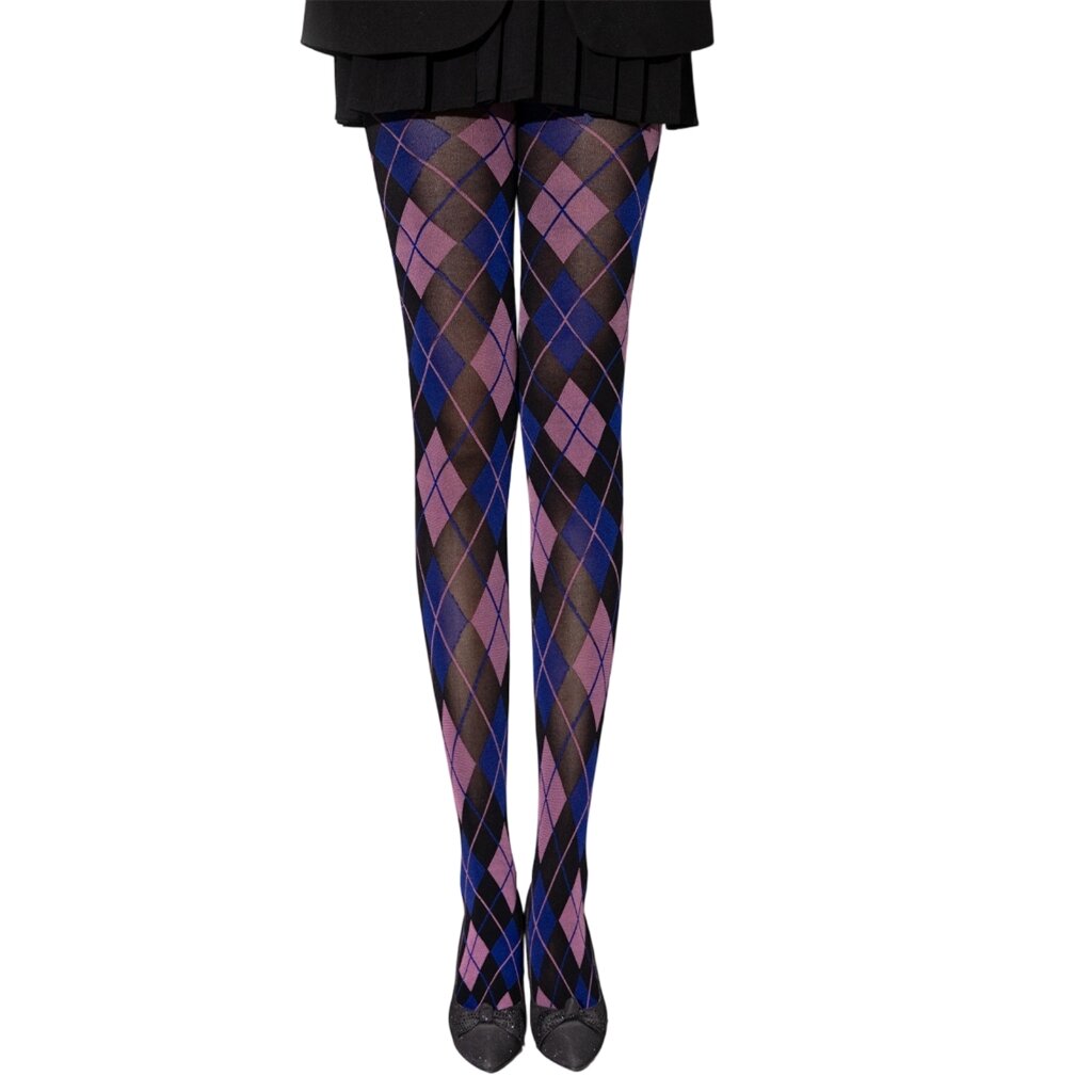 Ретро ромб в клетку, красивые носки для ног, Колготки-Сине-розовый