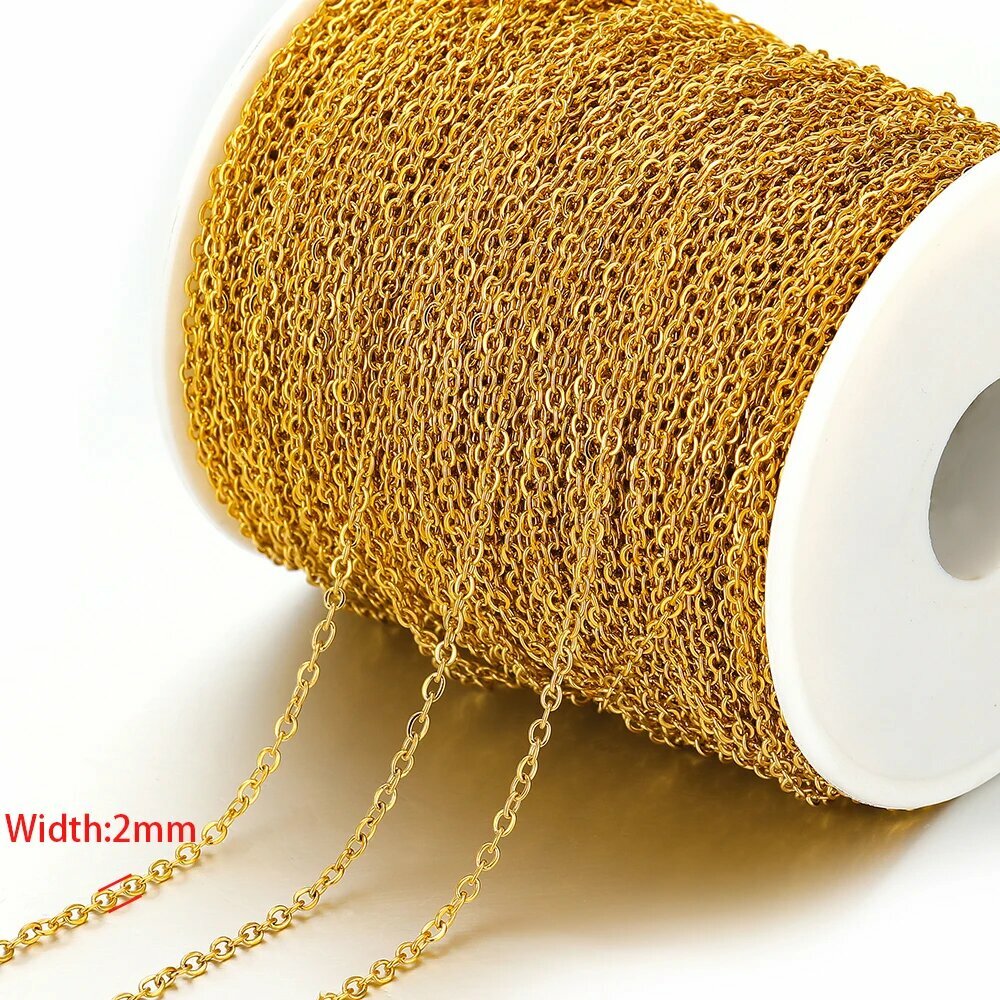 Кубинские цепи Yovtor из нержавеющей стали 2 м Gold 2mm