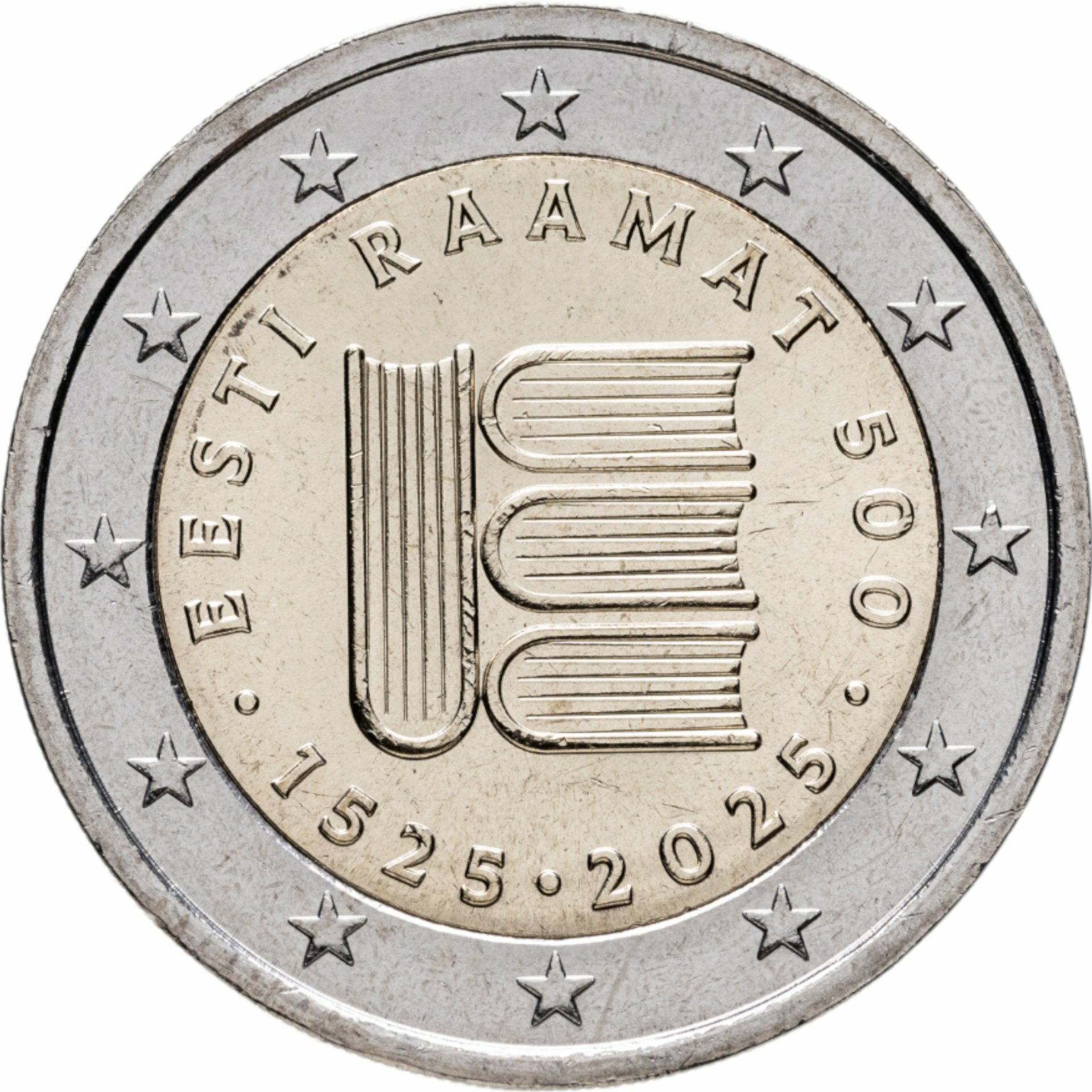 Эстония 2 евро 2025 "500-летие первой книги на эстонском языке", Биметалл, в сохранности AU-UNC