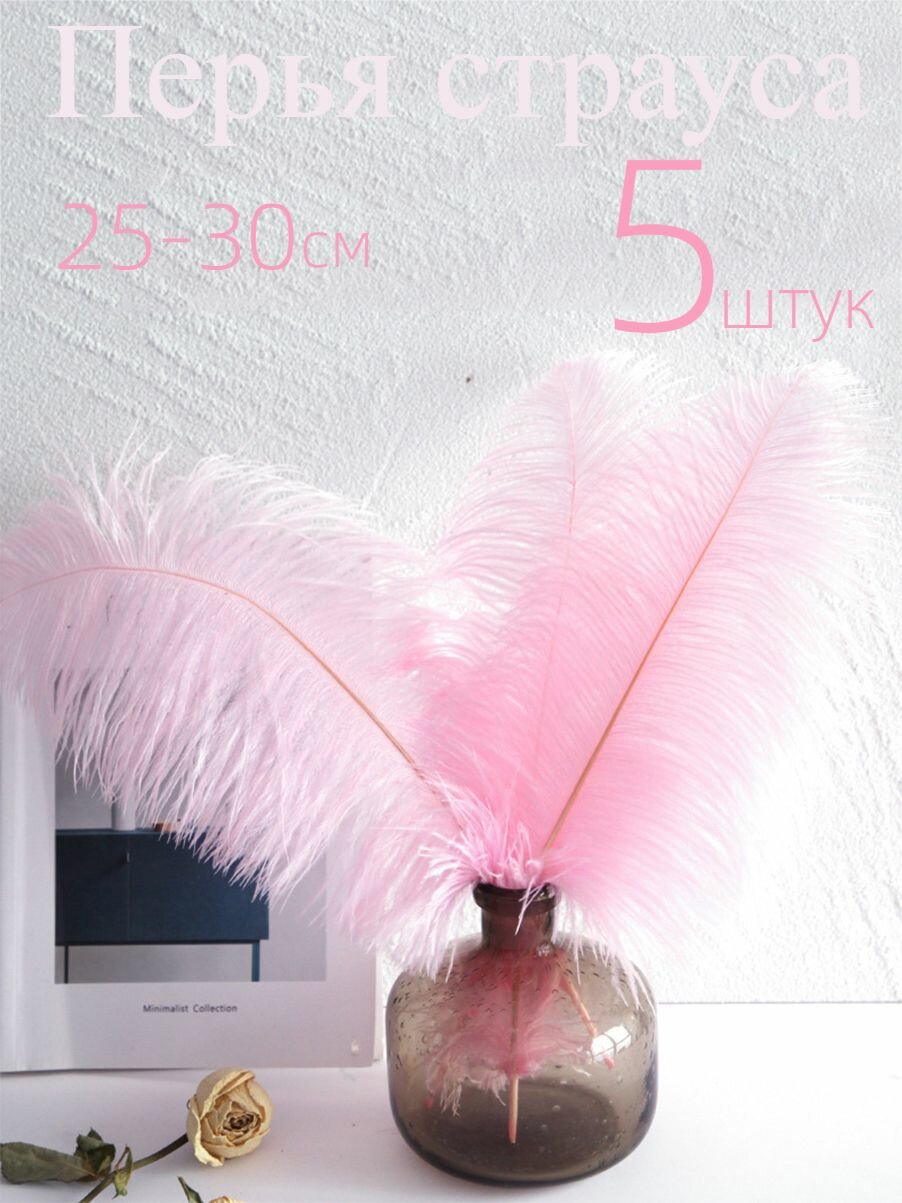 Перья страуса для творчества и декора, 5 штук 25-30 см, натуральные яркие перья для handmade, украшений, интерьера и флористики, набор для скрапбукинга и DIY