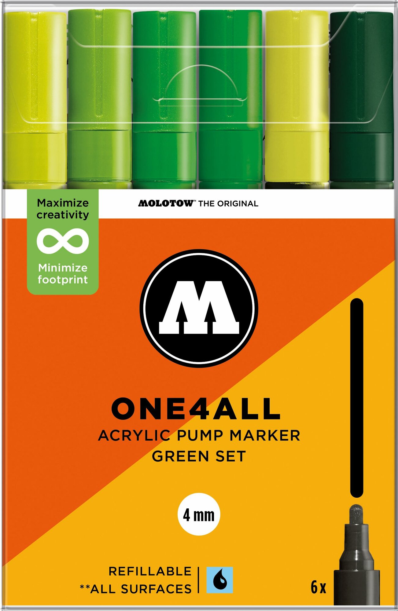 Набор акриловых маркеров Molotow One4all 227HS Green Set 6 штук 4 мм 200836