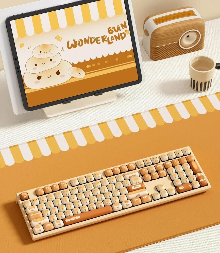 AKKO Игровая клавиатура беспроводная Клавиатура механическая Akko x Monsgeek MG108B Весёлый Парк Манту беспроводная 3-модовая, RGB, MOG, 108 клавиш, US-раскладка, с поддержкой горячей замены, (Akko V3 Piano Pro), Английская раскладка, коричневый, кремовый