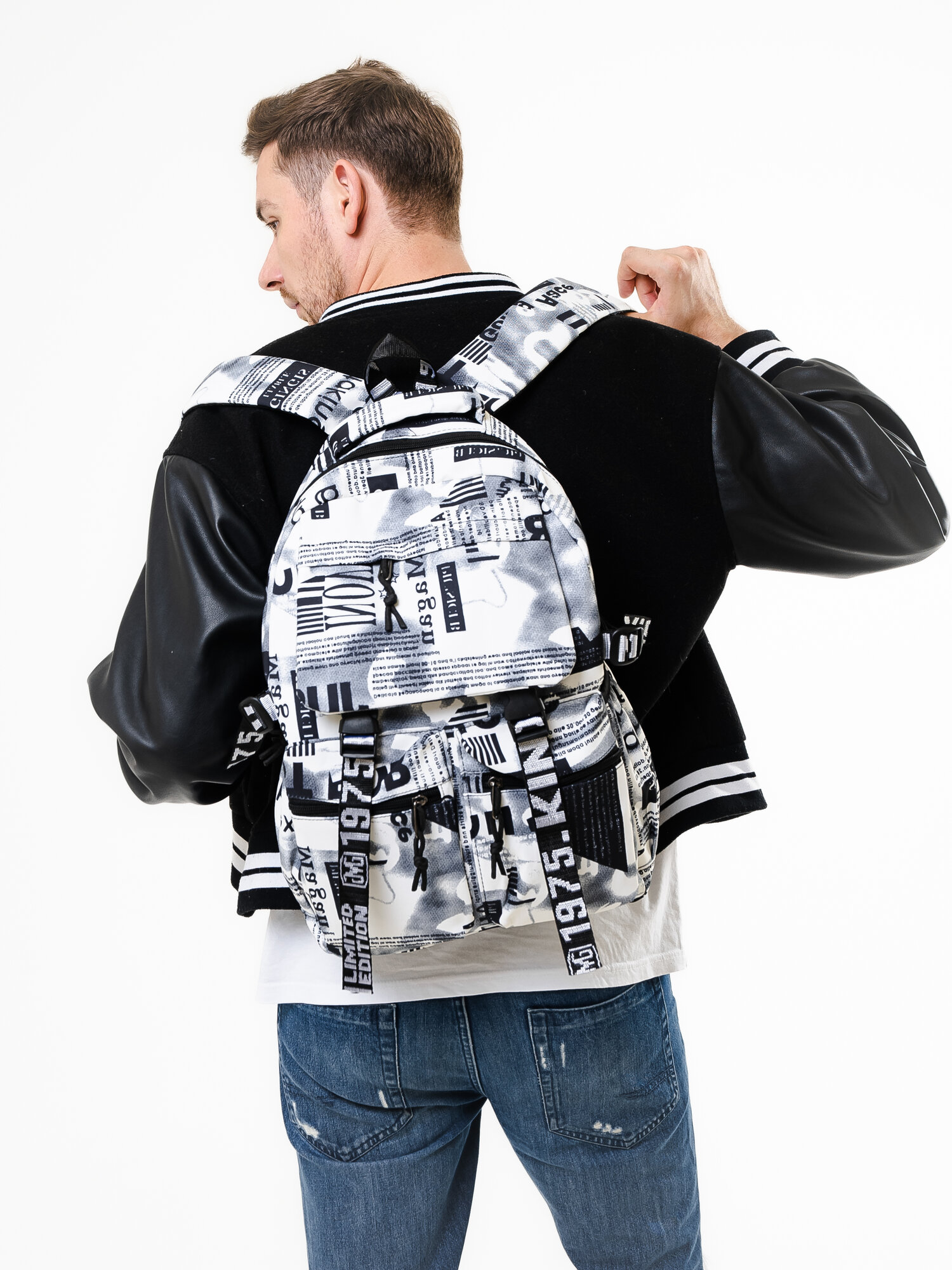 Рюкзак мужской женский школьный городской спортивный для ноутбука водоотталкивающий белый