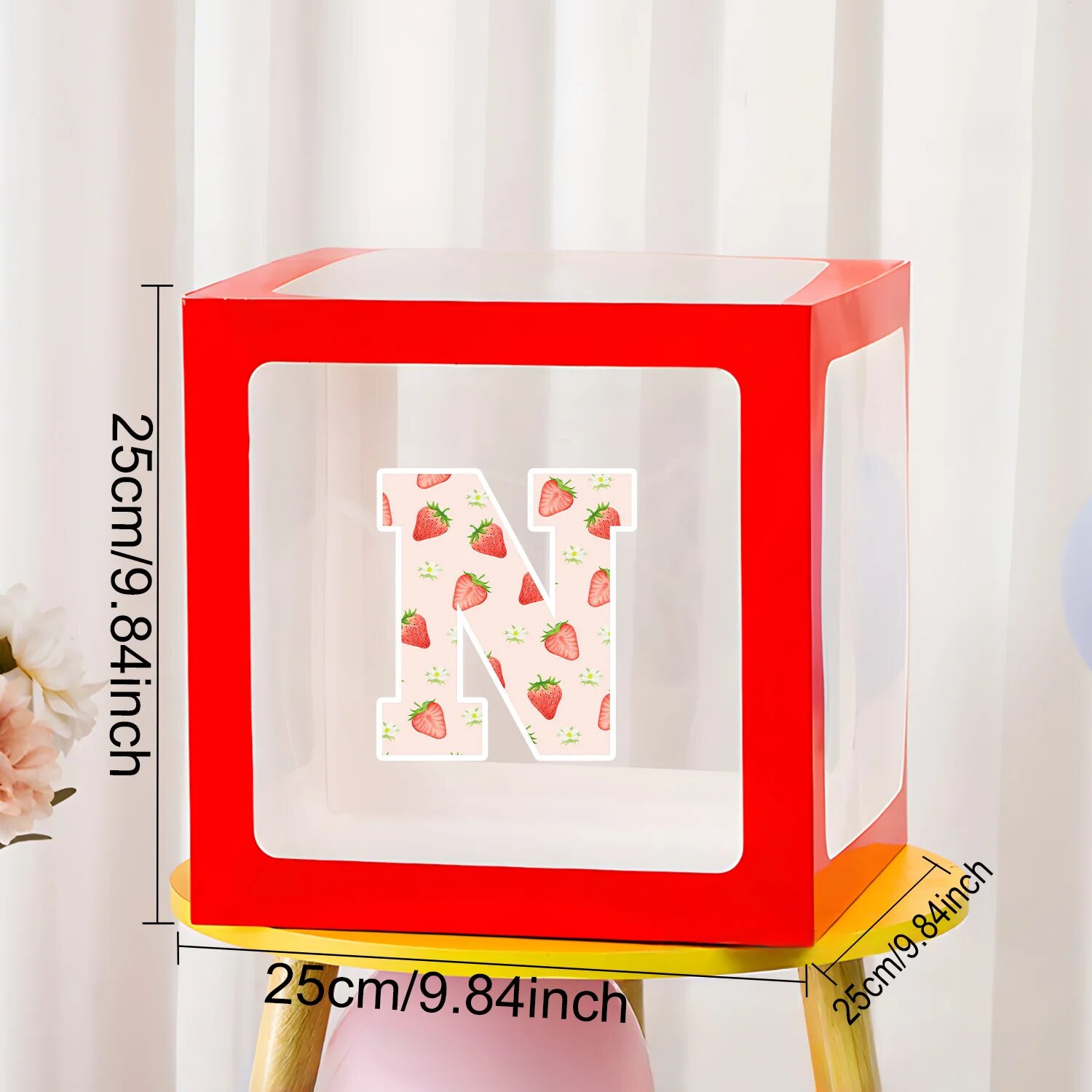 1 шт, набор украшений для воздушных шаров с красной клубникой, прозрачная подарочная коробка с 26 клубничными буквами на выбор для декора вечеринки