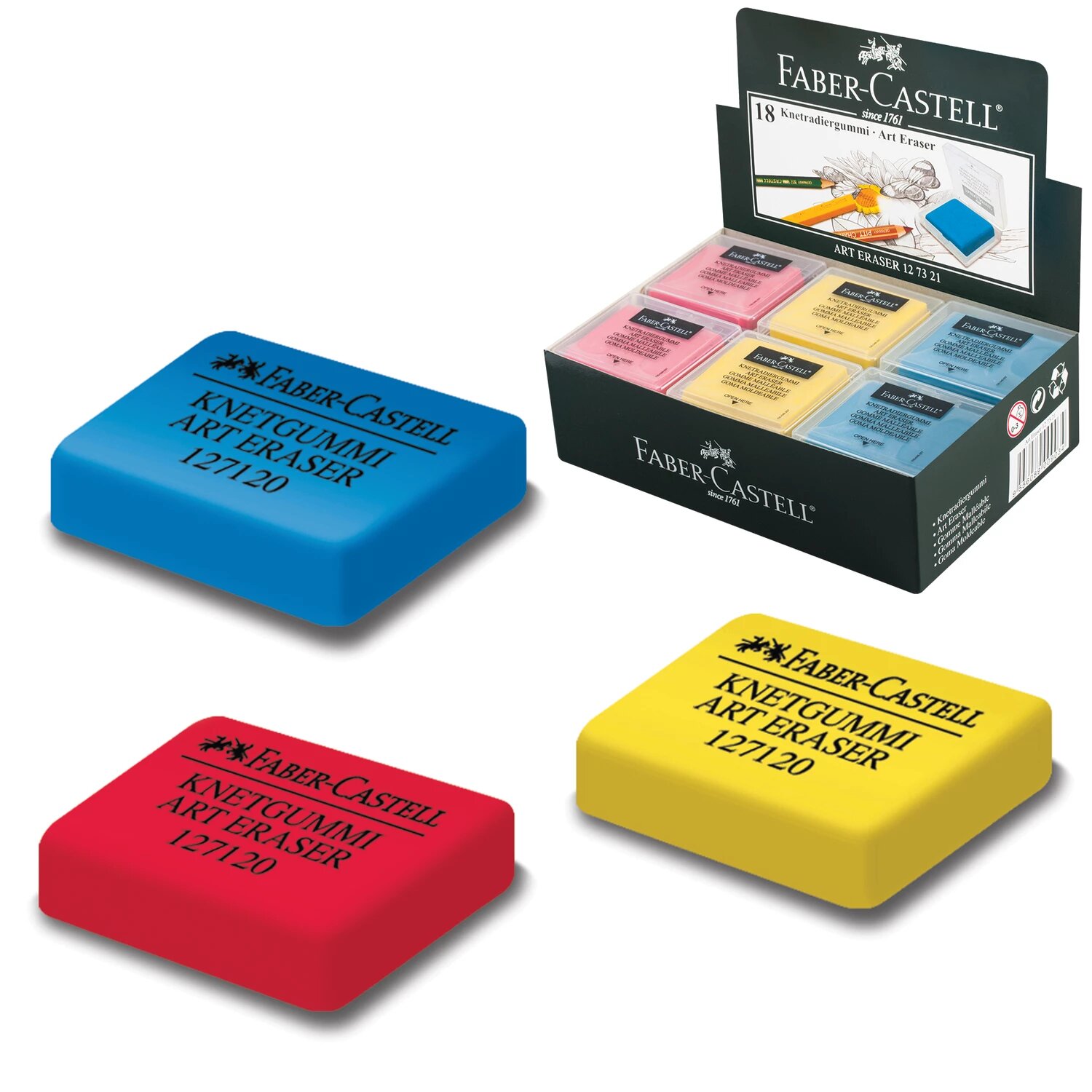 Ластик-клячка художественный FABER-CASTELL, 403510 мм, цветной ассорти, 127321