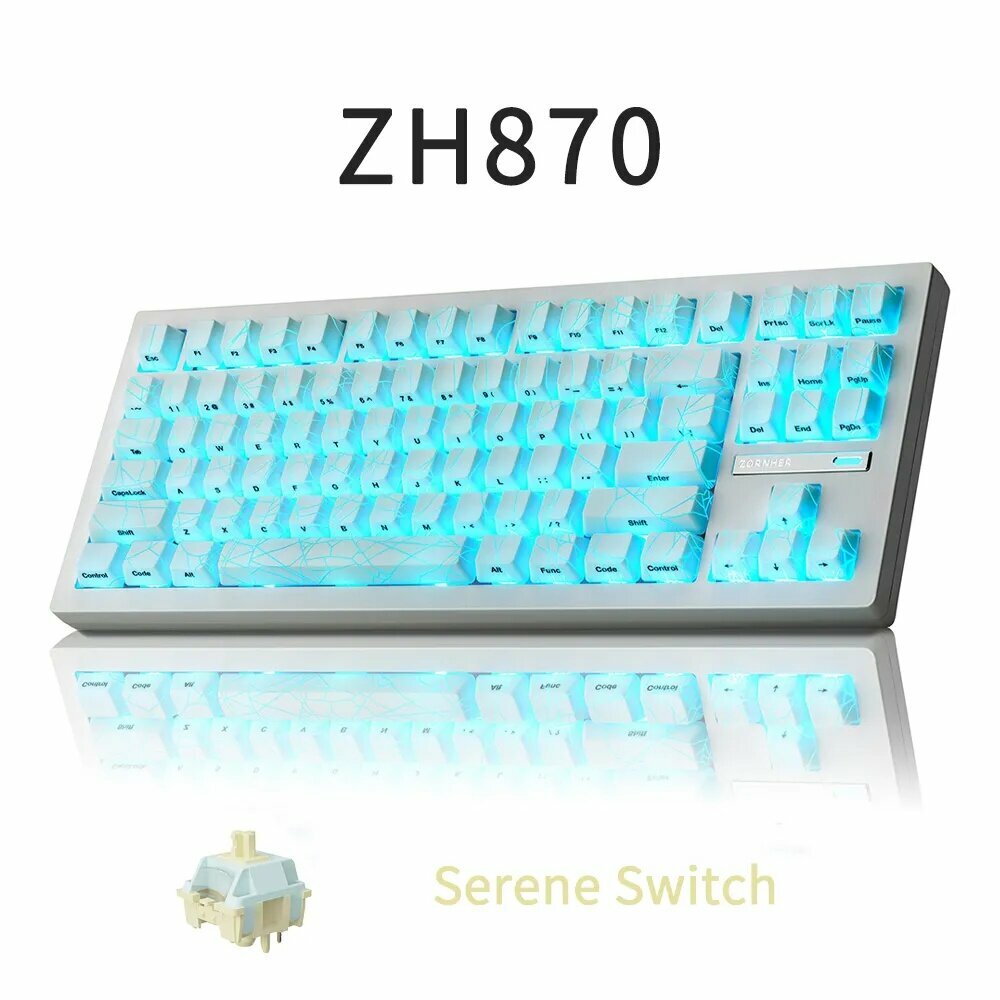 ZUOHE Игровая клавиатура беспроводная ZH870 Serene Slient Switch, Английская раскладка, светло-желтый, белый