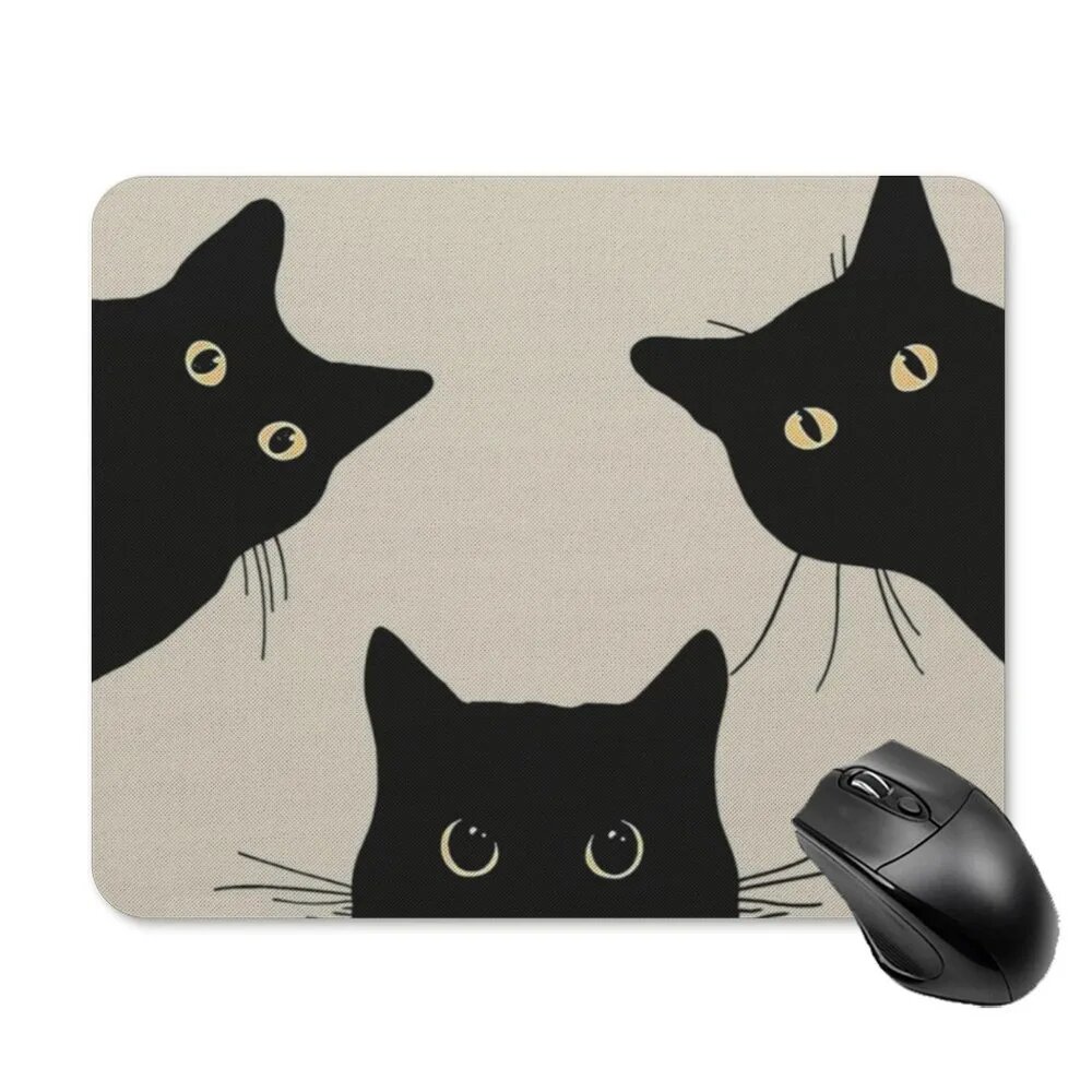 Коврик для мыши с рисунком черного кота, нескользящий резиновый портативный офисный настольный коврик, аксессуары для компьютера, ноутбука, маленькие