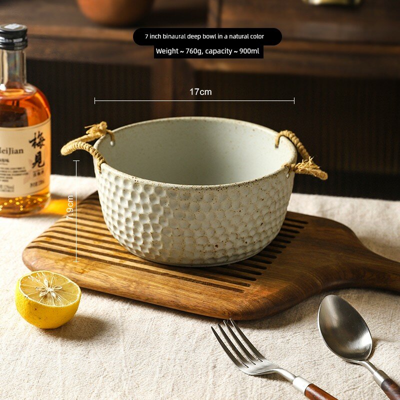 Ручная керамическая миска 7 дюймов для супа, салата и фруктов — Грубая глиняная посуда, большая вместимость