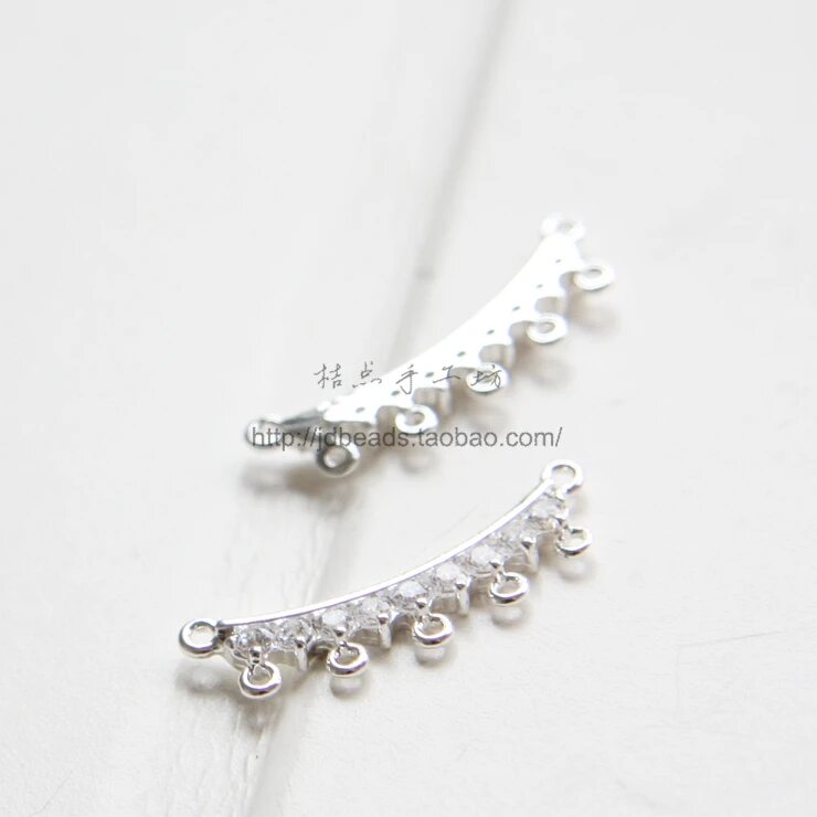 Цельное изогнутое звено Silver Plated со стразами 23x7 мм