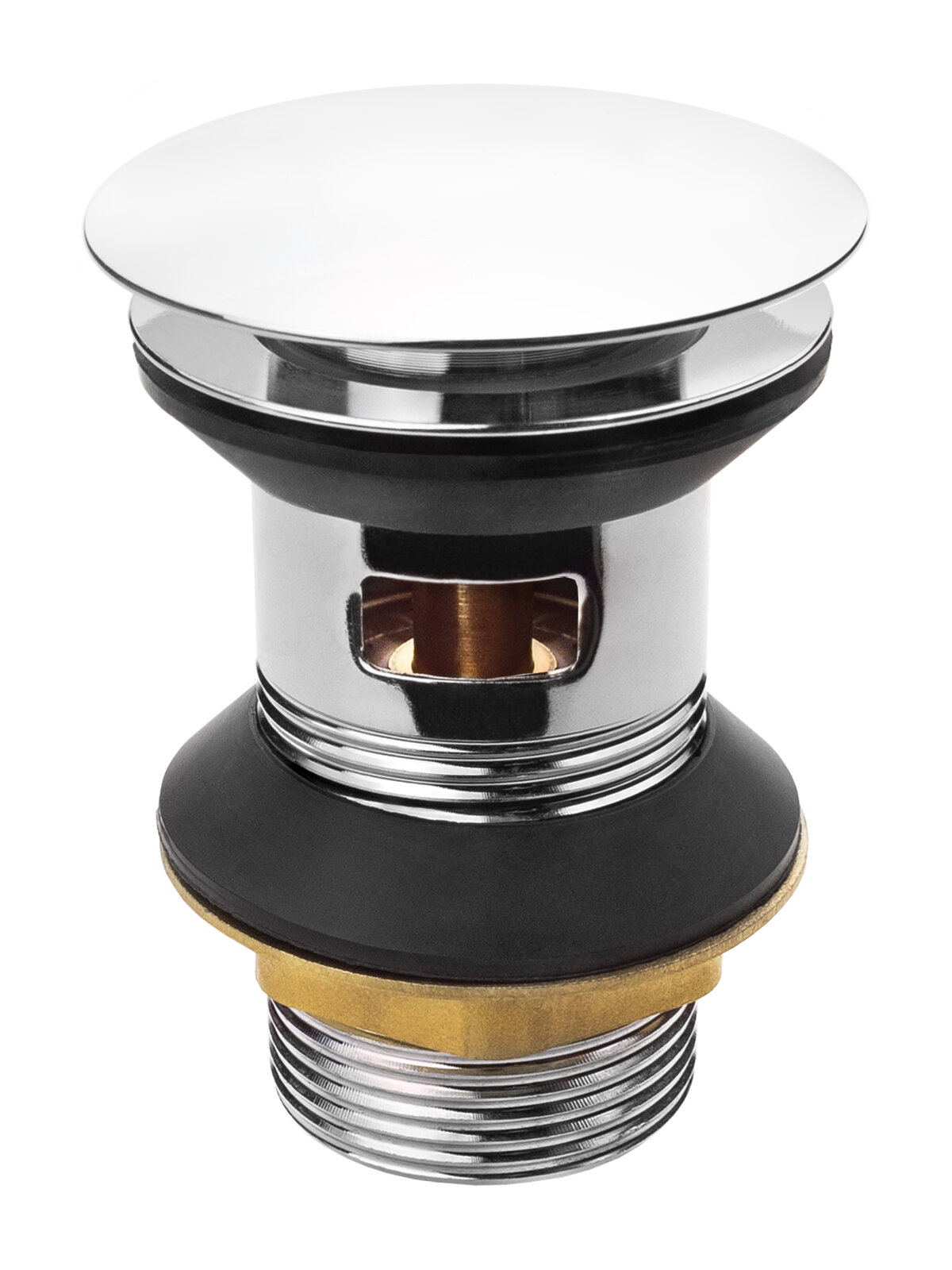 Донный клапан для раковины (выпуск для раковины) 1.1/4", с клик-клак механизмом, с переливом, круглая крышка