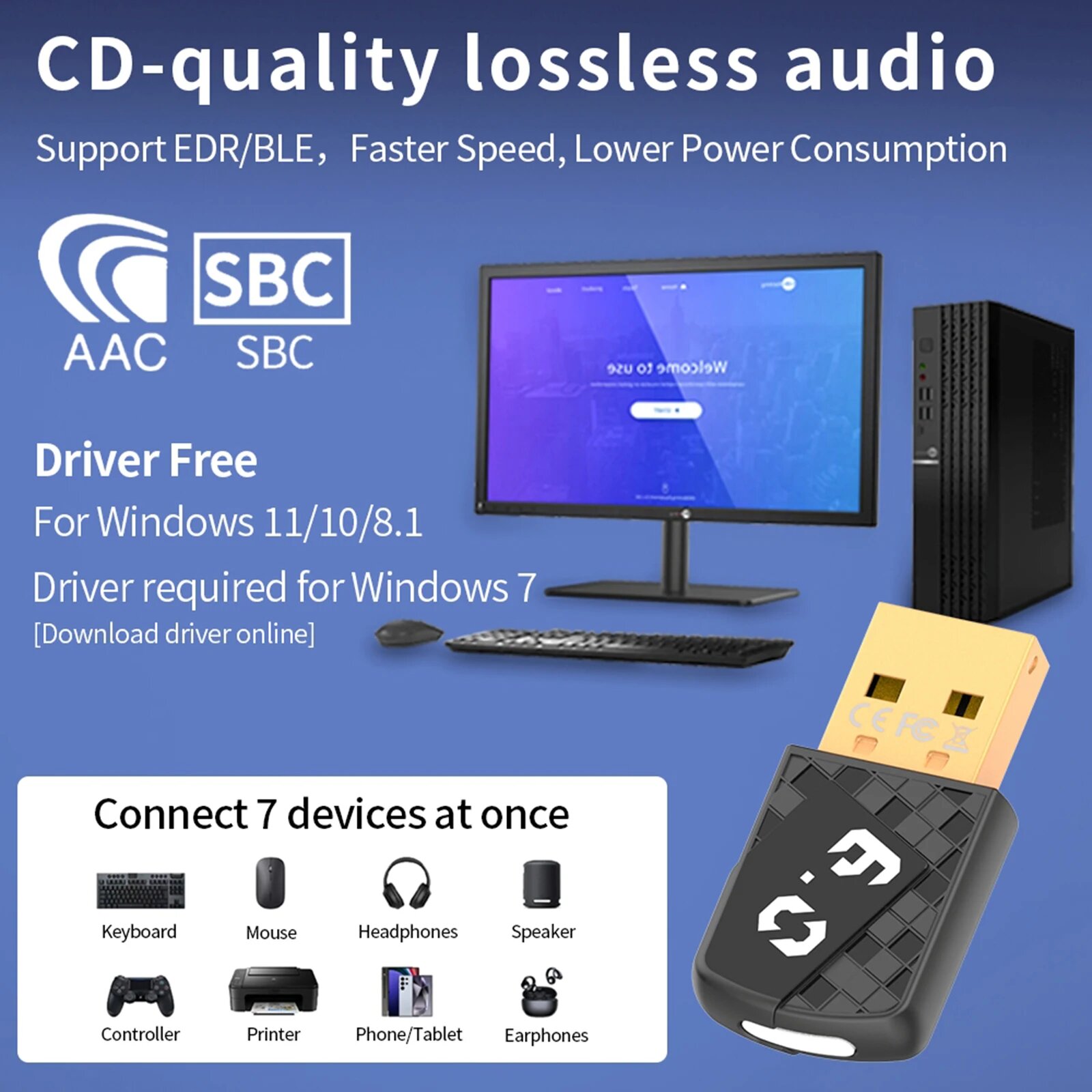 Беспроводной адаптер Bluetooth 6.0 ALLOYSEED