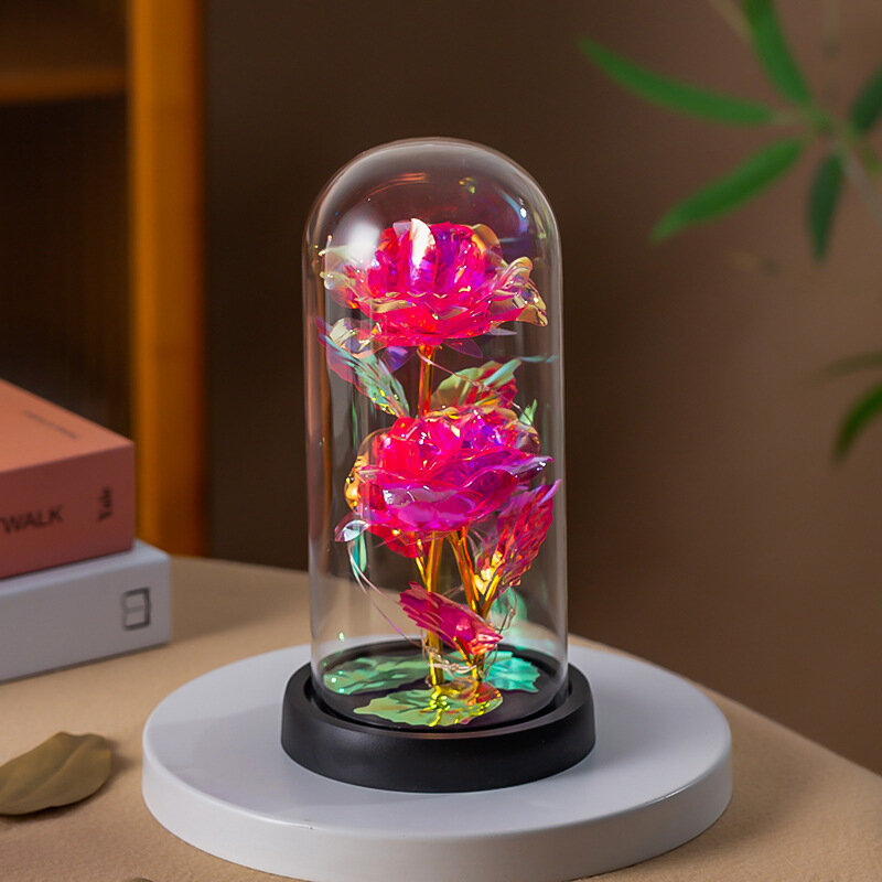 Трансграничный вечный цветок, стеклянная крышка, золотая фольга, роза, фонарь, День святого Валентина, День матери, креативный подарок, украшение, фабрика украшений