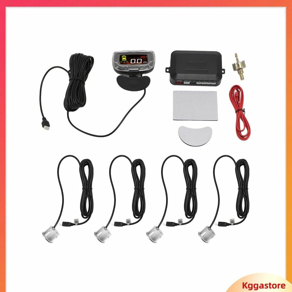 Система парктроника с 4 датчиками, ЖК-дисплей расстояния, звуковая сигнализация, белый