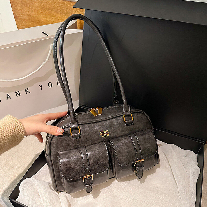 ⭐Новая ретро сумка для боулинга Boston, большая вместимость, женская сумка, повседневная универсальная сумка для работы, подмышечная сумка через плечо⭐