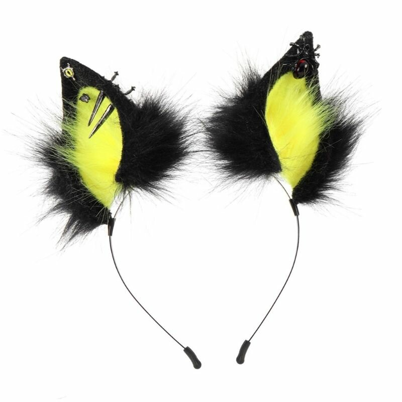 Имитация лисьих ушей, ушек зверя, повязка на голову -желто-черная