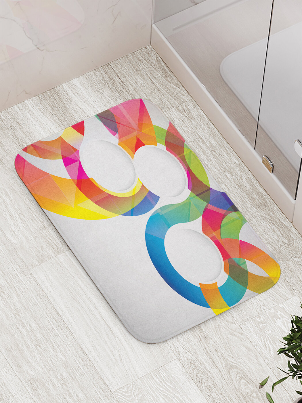 Коврик для ванной комнаты, туалета "Цветные кольца" противоскользящий, 52х77 см, JoyArty