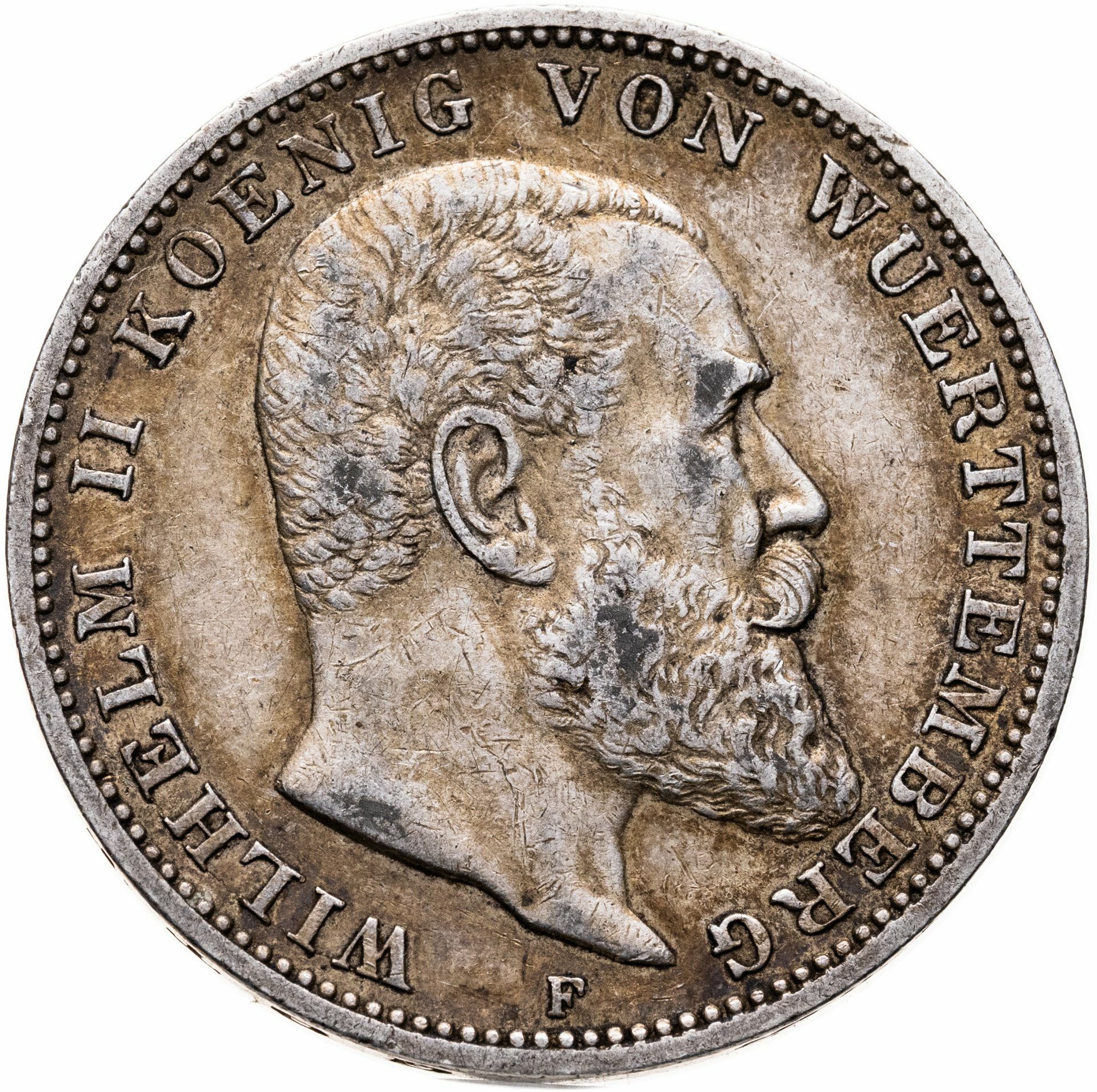 Германская Империя, Вюртемберг 3 марки 1909 F, Серебро 900, в сохранности XF