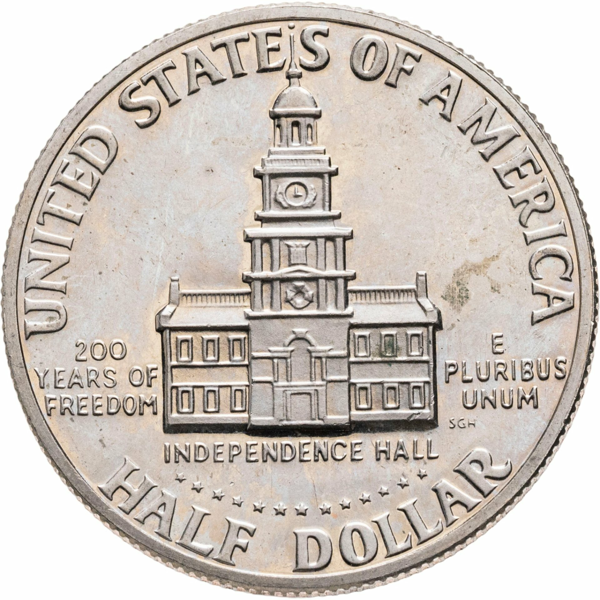 США 50 центов 1/2 доллара, half dollar 1976 "200 лет независимости" S, Медь с медно-никелевым покрытием, в сохранности AU