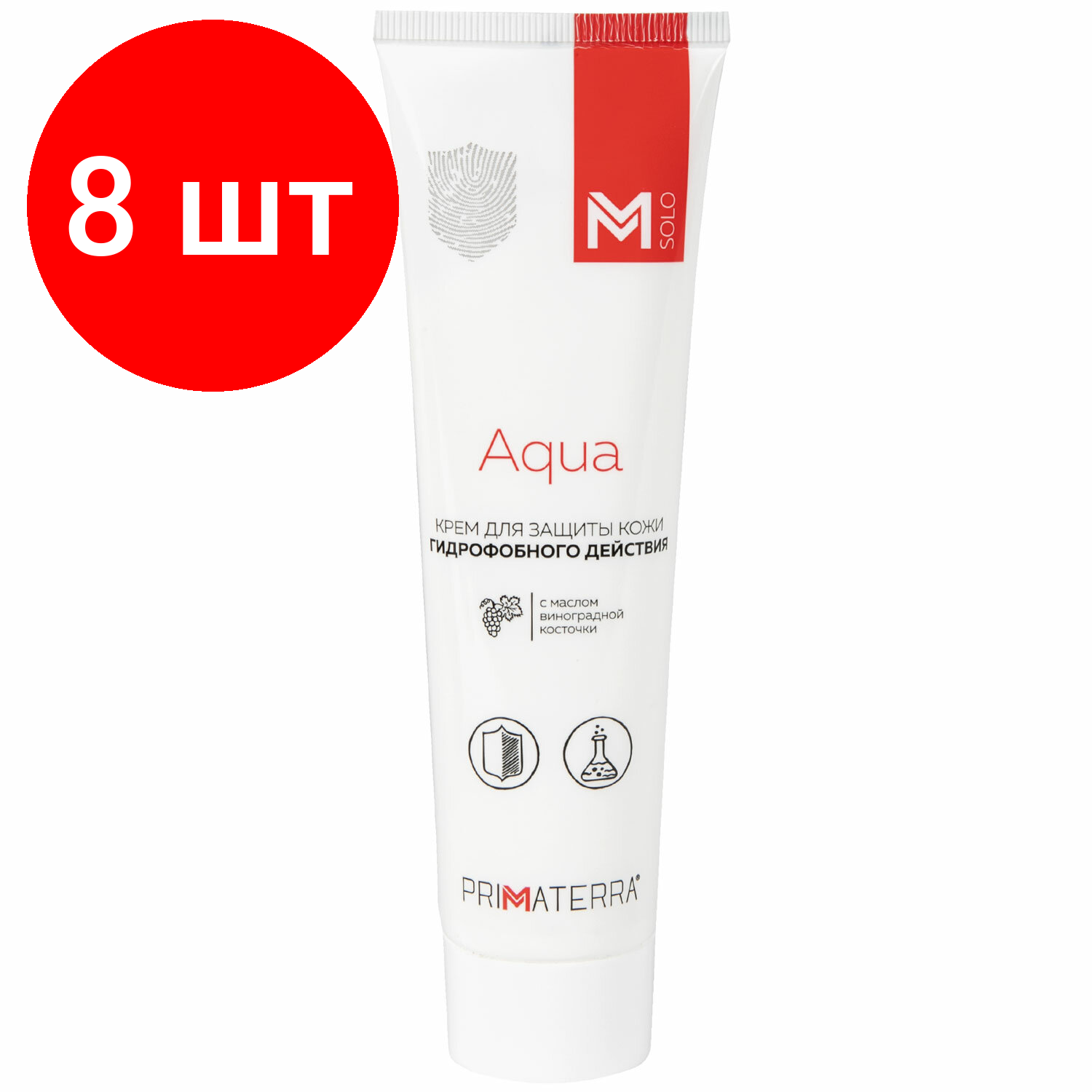 Комплект 8 шт, Крем защитный 100 мл M SOLO AQUA гидрофобный для кожи, от кислотных и щелочных средств, 8752