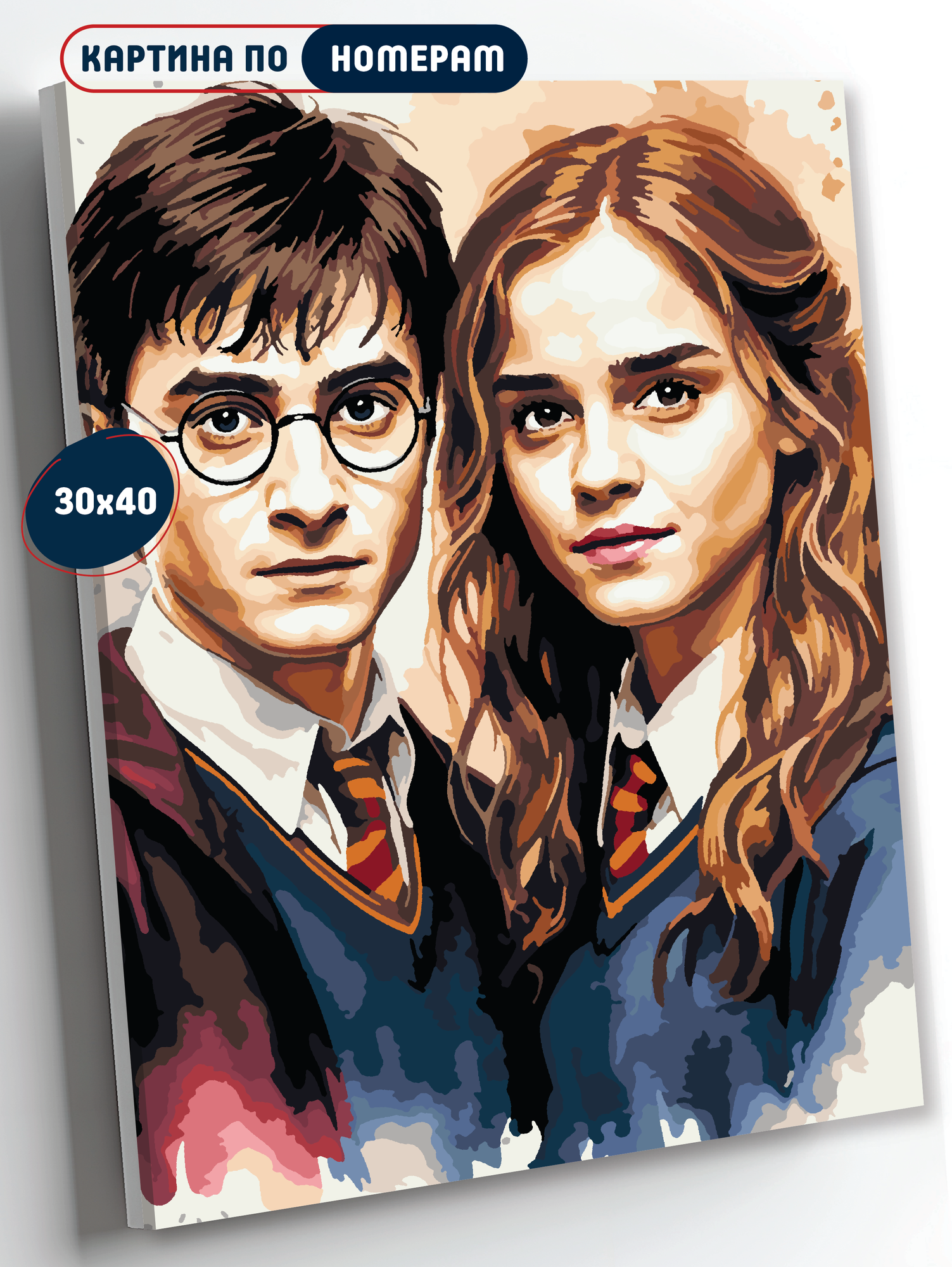 Картина по номерам "Гарри Поттер и Гермиона 1", Холст на подрамнике 30х40, Набор для рисования