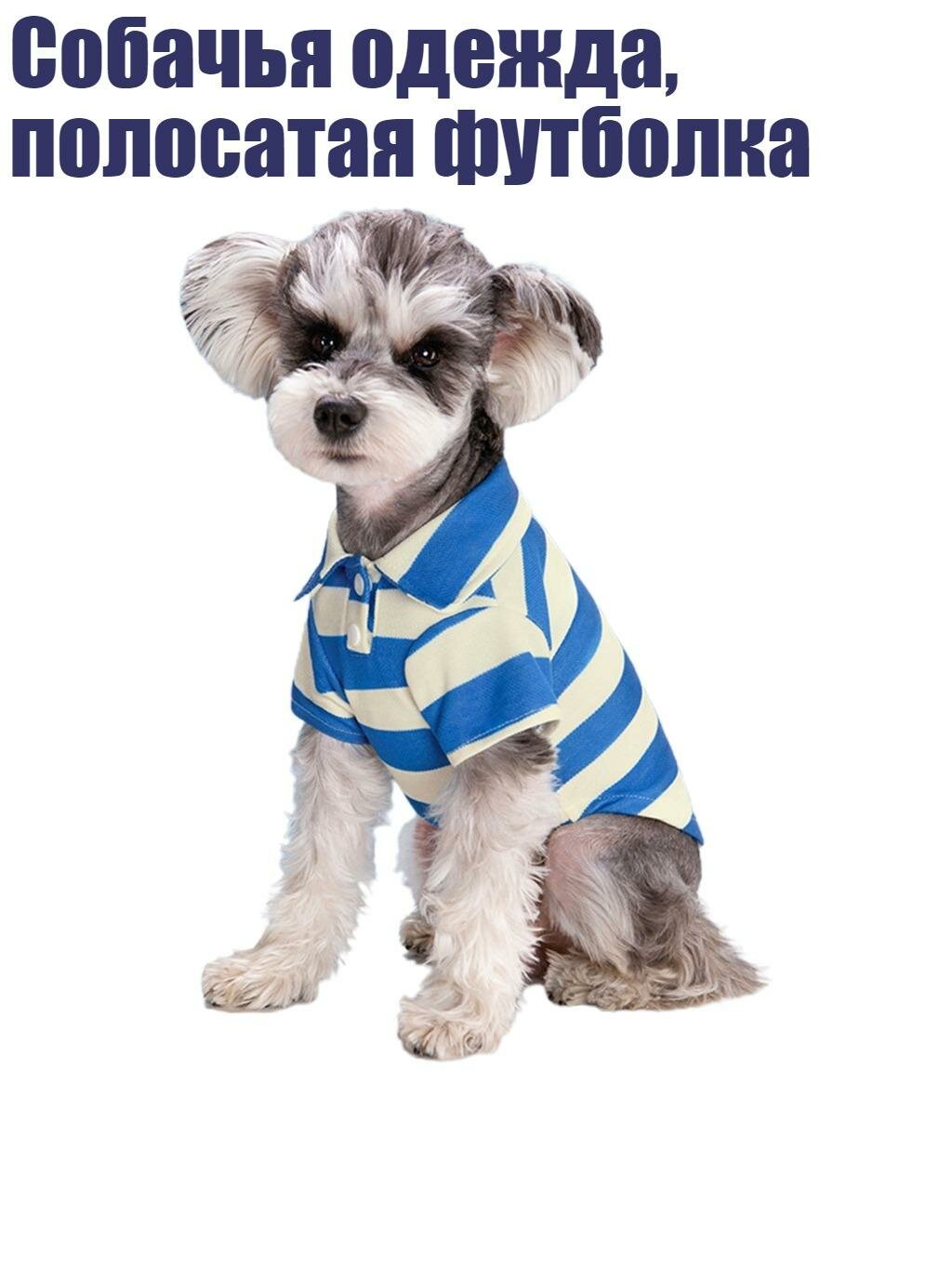Собачья одежда, полосатая футболка, Синий - L