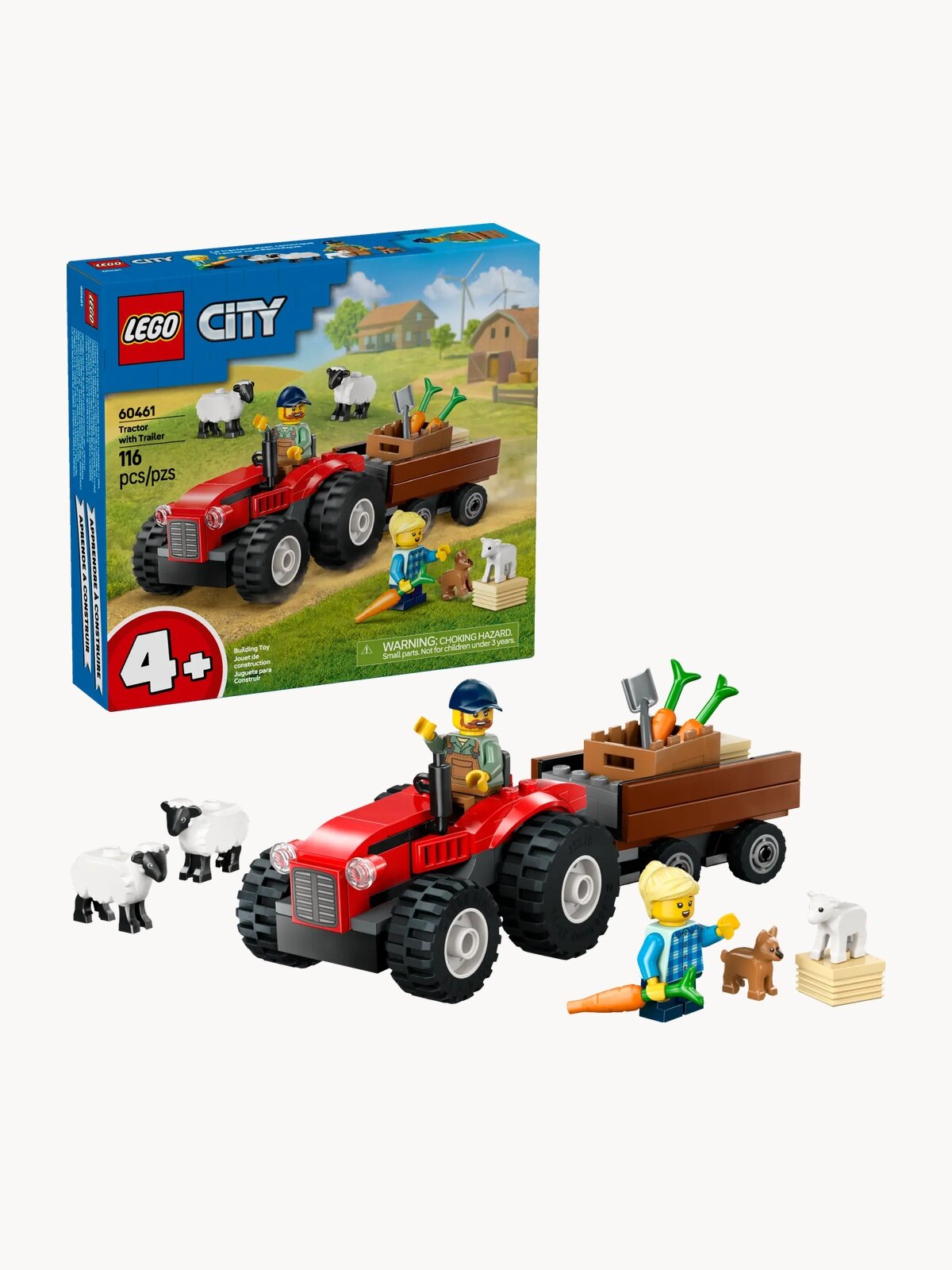 Конструктор LEGO Сity 60461 Красный фермерский трактор с прицепом и овцами, 116 дет.