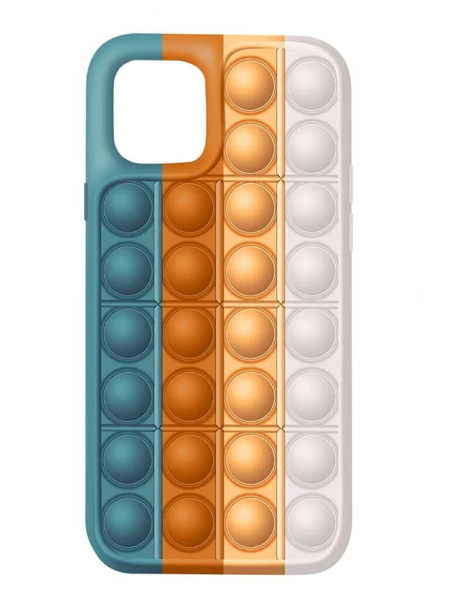 Чехол Антистресс Pop It для iPhone 12/12 Pro (темно-зеленый/оранжевый/желтый/белый)