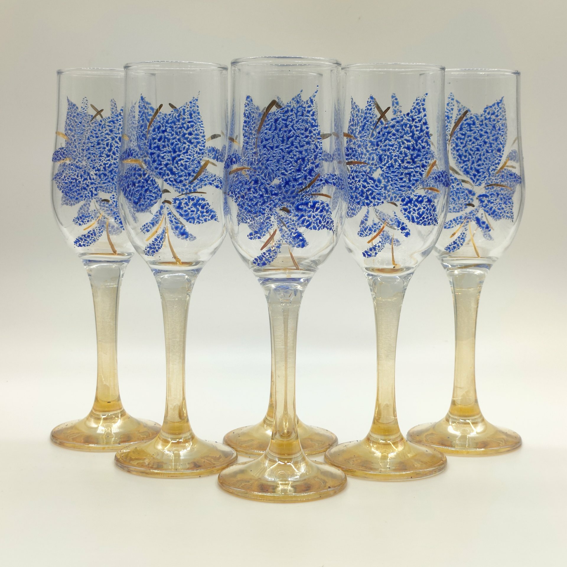 Набор из 6-ти свадебных бокалов с растительным декором, стекло, золочение