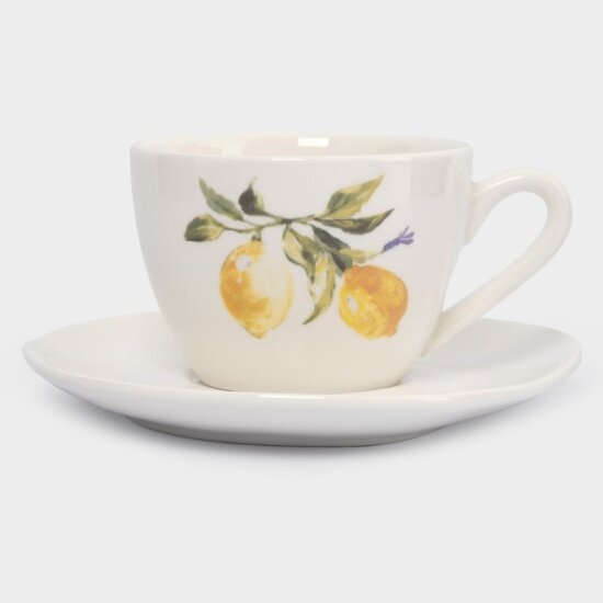 Чайная пара Anna Lafarg Lemon branch 1 перс, 2 пр, 200 мл, фарфор P, белая, Лимоны (ANLAF-CHCM-230525-5)