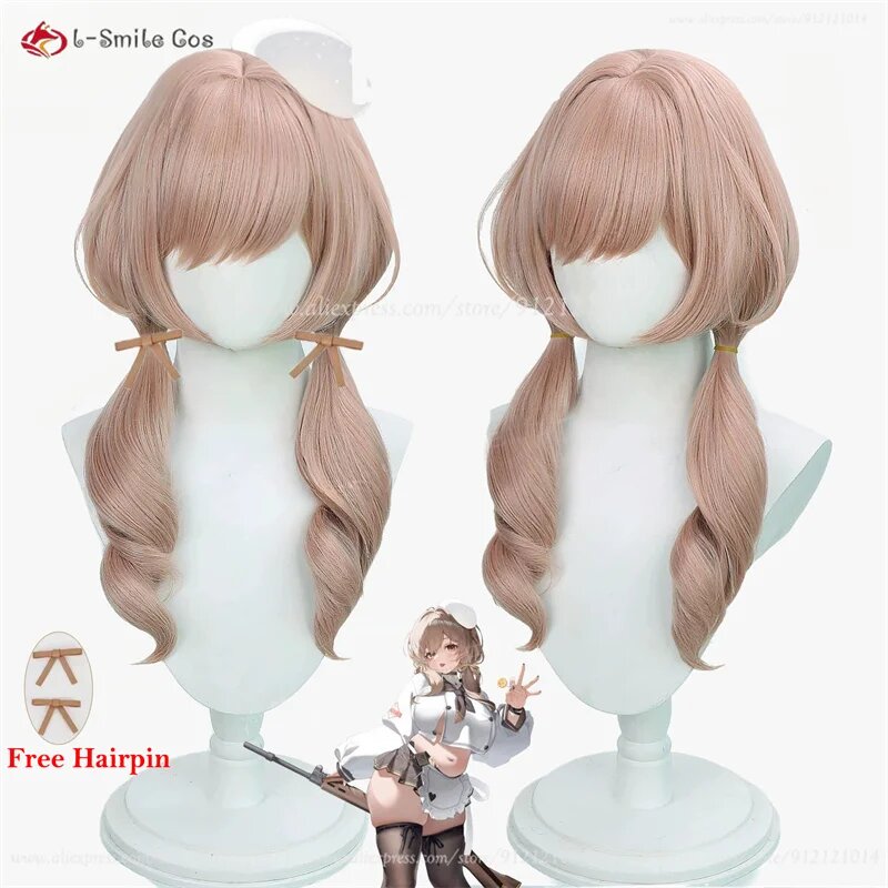 Nikke Bready Косплей Парик Светло-Розово-Коричневый Вьющийся Хвост Для Женщин Косплей Аниме Парик Термостойкие Волосы Хэллоуин + Шпилька