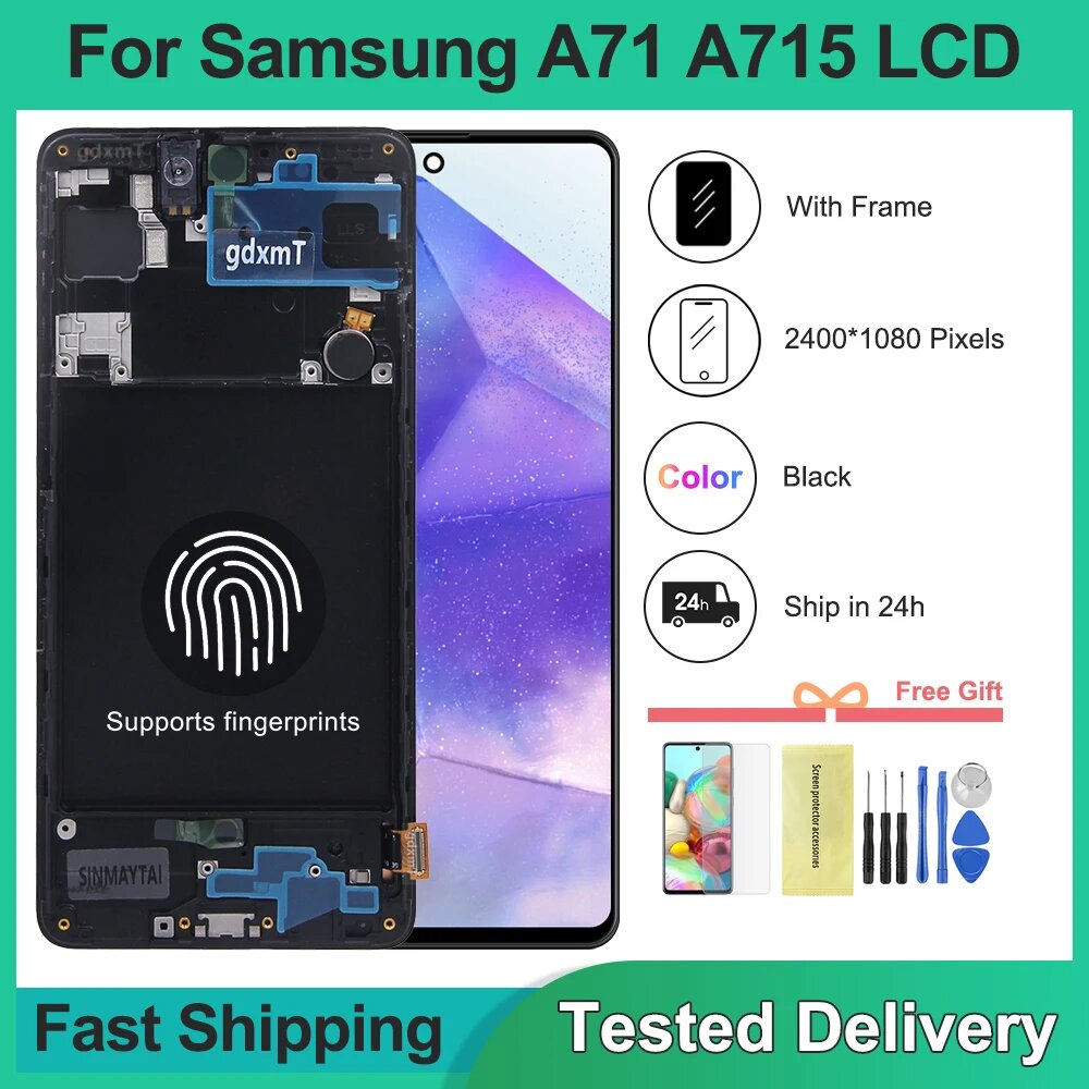 Дисплей в сборе Black With Frame для Samsung A71 SM-A715F