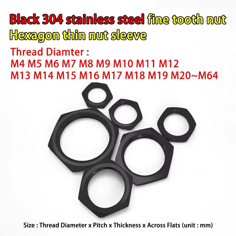 Черные шестигранные тонкие гайки из нержавеющей стали 304 M28-M35 M28x1x12x36mm