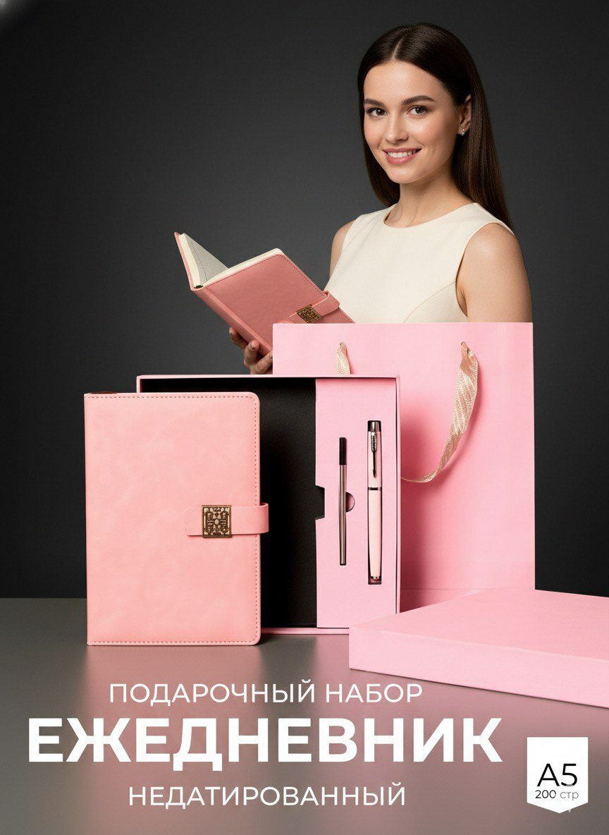 Подарочный набор ежедневник с ручкой недатированный А5 розовый