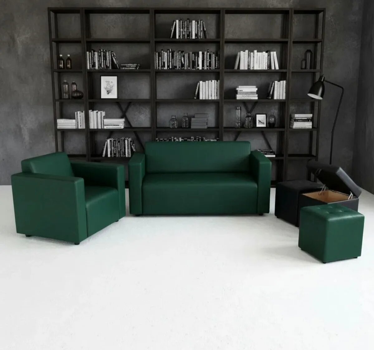 Диван офисный Patriot, зеленый экокожа 144х62х69, прямой, механизм нераскладной