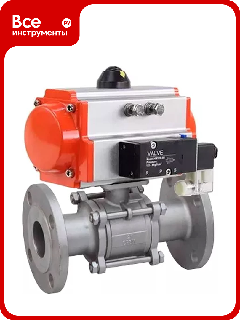 Шаровой кран DN.ru кшфпт-iso.304.180 Ду25 Ру40 с пневмоприводом, пневмораспределителем, БПВ D160-21514