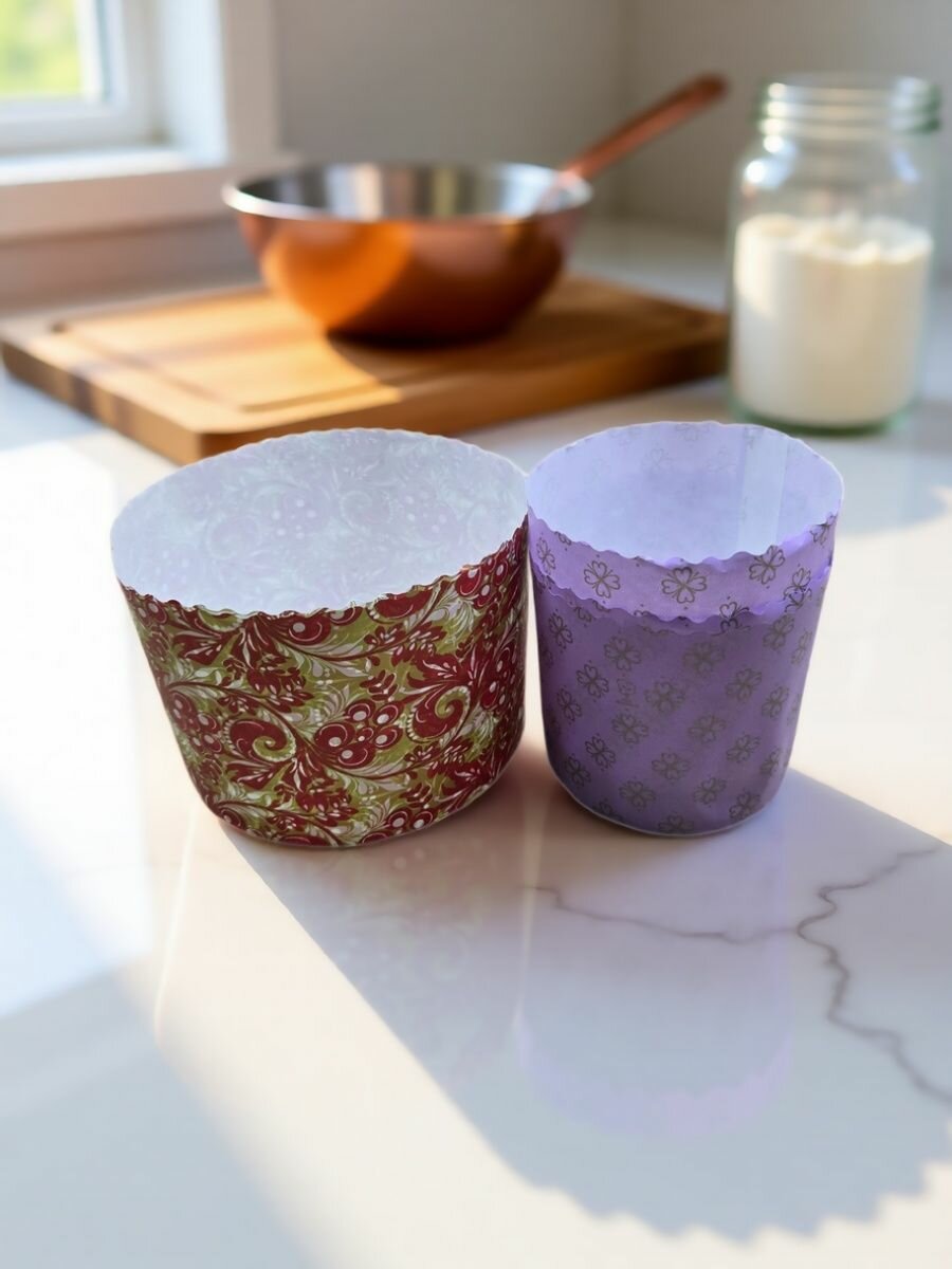 Формы пасхальные "Пасхальная классика" 2 размера для выпечки Кулича из пергаментной бумаги ,(в наборе 6шт )