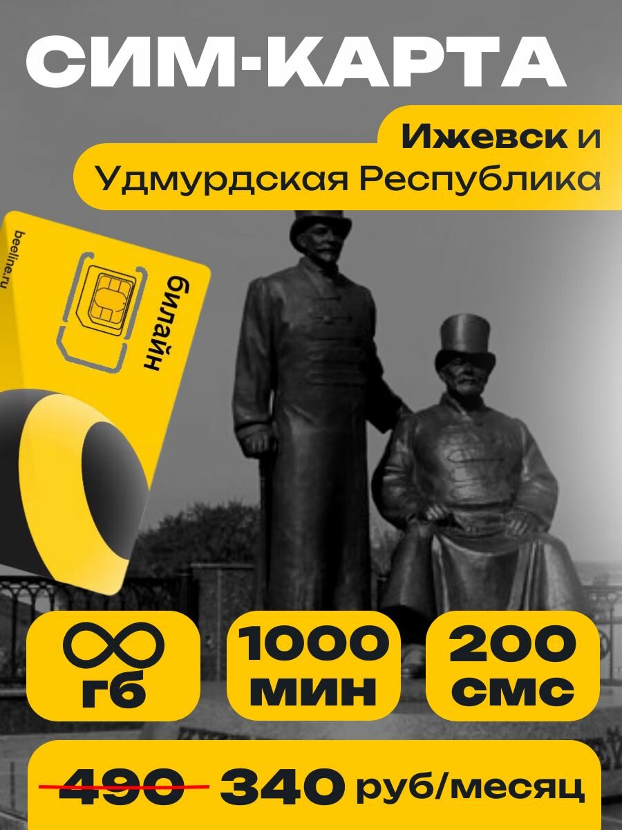 Сим-карта Билайн тариф Эксклюзивный Плюс Удмуртская Республика Безлимитный интернет и 1000 минут за 340 руб.