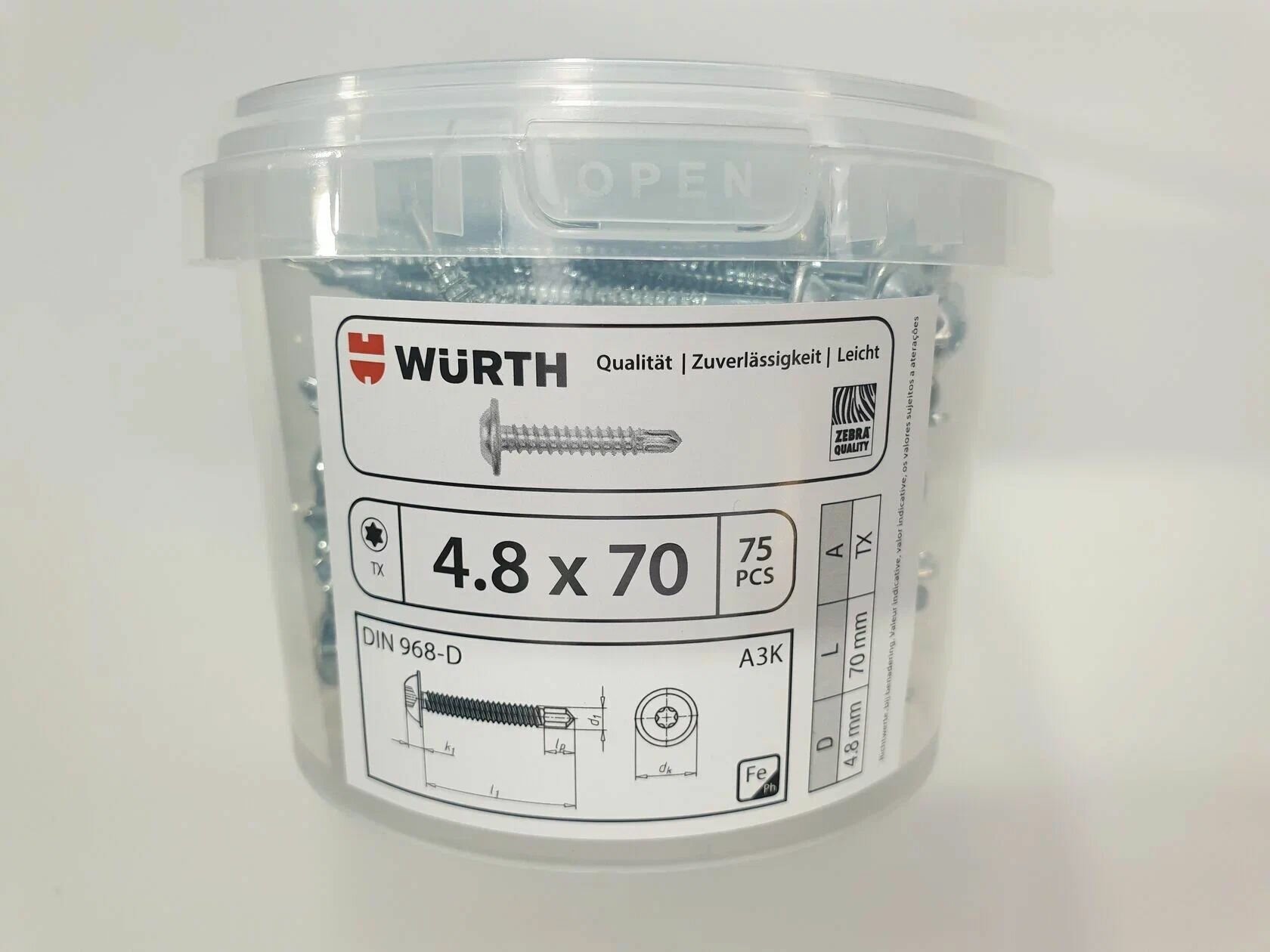 Саморез по металлу DIN 968-D 4.8x70 (75 pcs) WURTH, Германия