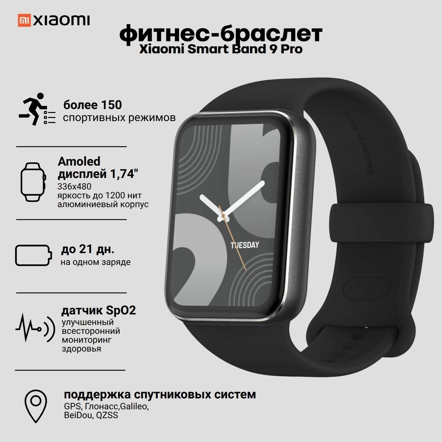 Фитнес-браслет Xiaomi Smart Band 9 Pro Obsidian черный