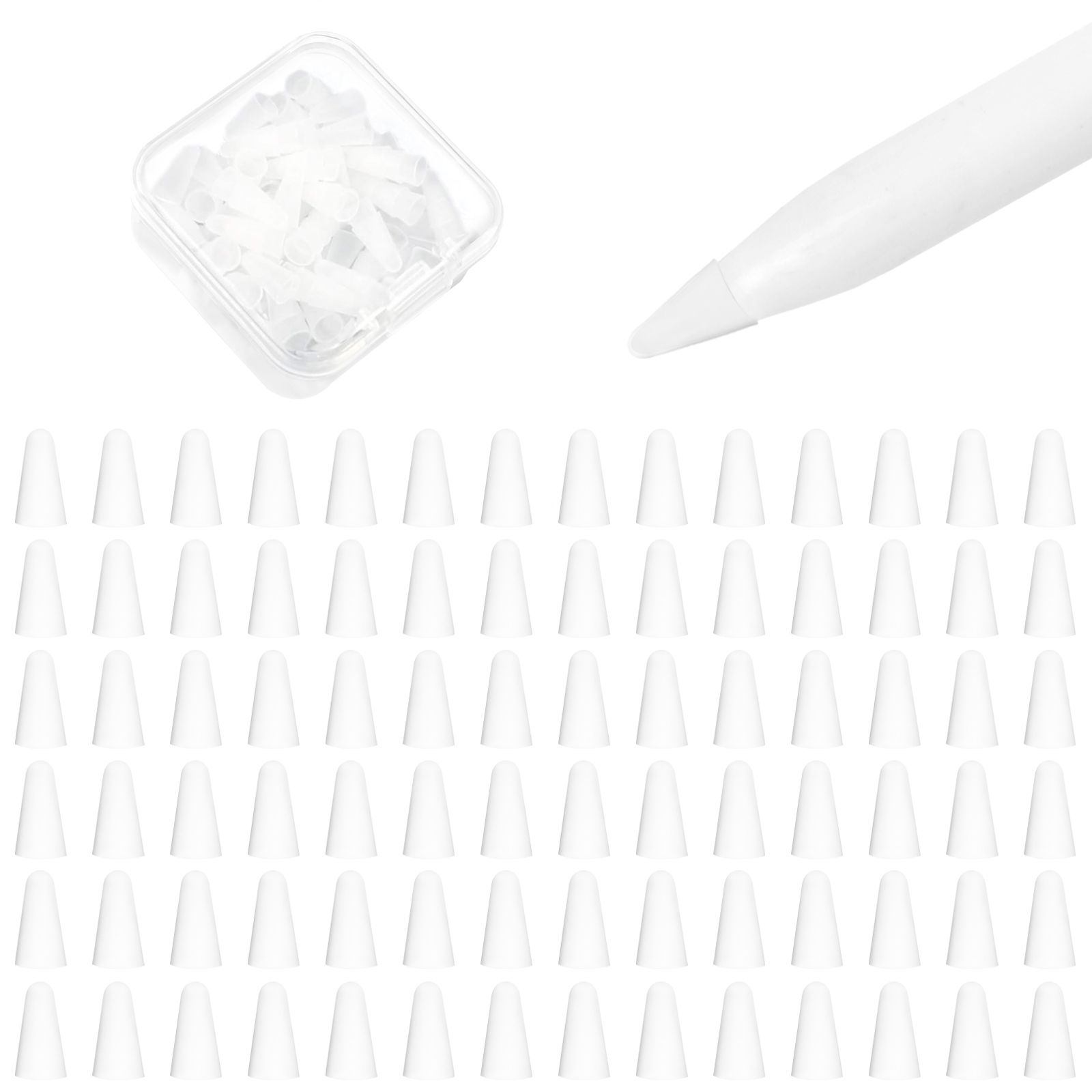 Силиконовые насадки на наконечник для стилусов Apple Pencil 1-го и 2-го поколений, Pencil Pro, Pencil (USB-C), комплект 100 шт. / Защитные чехлы на наконечник стилуса колпачки для стилуса протекторы на кончик