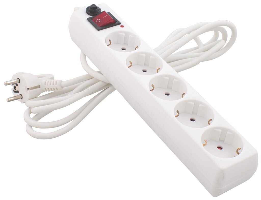 Сетевой удлинитель 3 метра, 5 гнезд, с заземлением, max нагрузка 3500Вт (20/1) Старт 5 гнезд, длина .