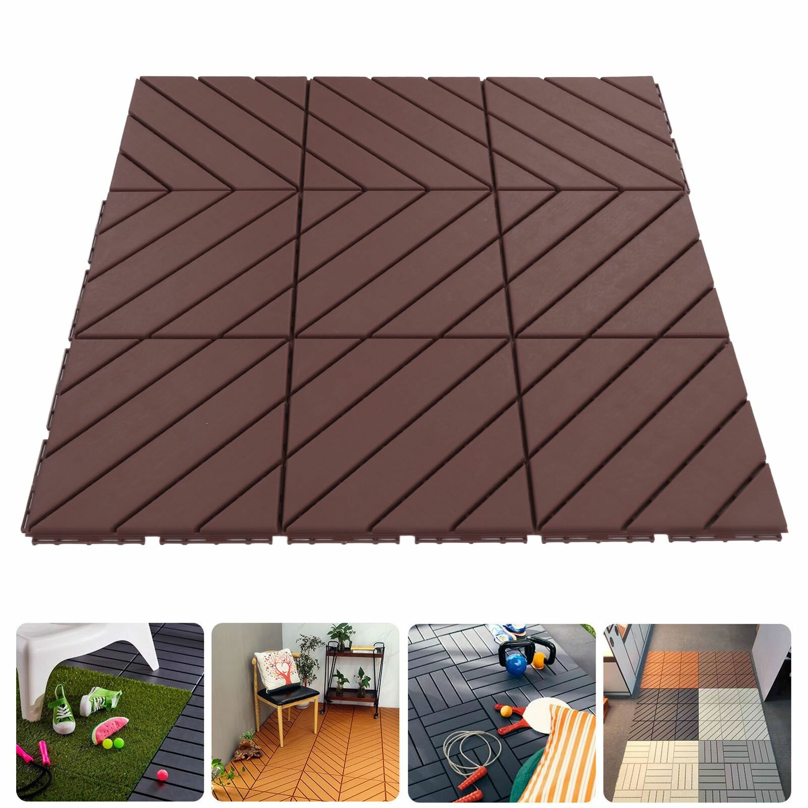 30 шт. пластиковых взаимосвязанных плиток для террасы, водонепроницаемые, хорошая несущая способность, тихие, кофейного цвета