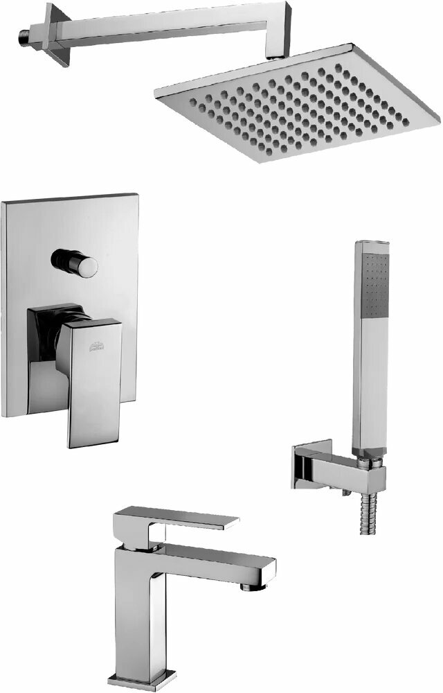 Комплект для ванной Paffoni Elle KITEL015CR071 5 в 1, встраиваемый, с внутренней частью в комплекте, со смесителем, с тропическим душем, латунный, из нержавеющей стали, хром, глянцевый, душевая систем