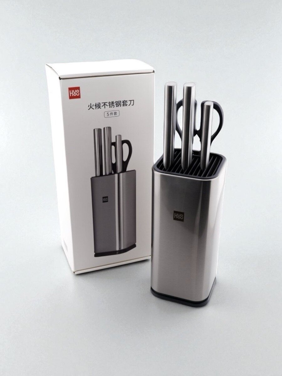 Набор стальных ножей с подставкой для кухни HuoHou Stainless Steel Kitchen Knife Set / 3 ножа, ножницы с подставкой