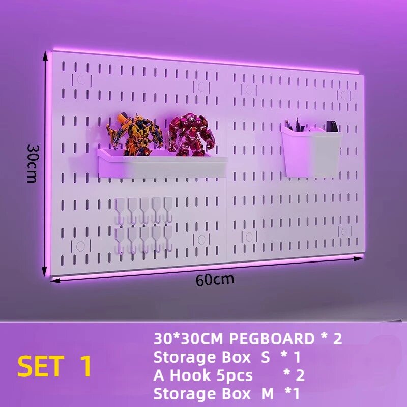 Офисная стойка для перфорированной доски, перфорированные доски для кухни, гаража, стеновые панели, подставка для дисплея, держатель для хранения сзади, перфорированный, White SET 1