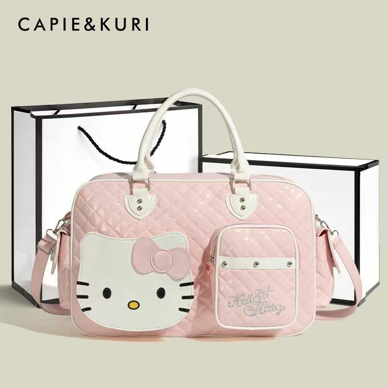 Сумка-мессенджер Hello Kitty Kawaii Sanrio Y2k, вместительная мультяшная дорожная сумочка из полиуретана с яркой поверхностью, модная дорожная сумка для девушек, Розовый