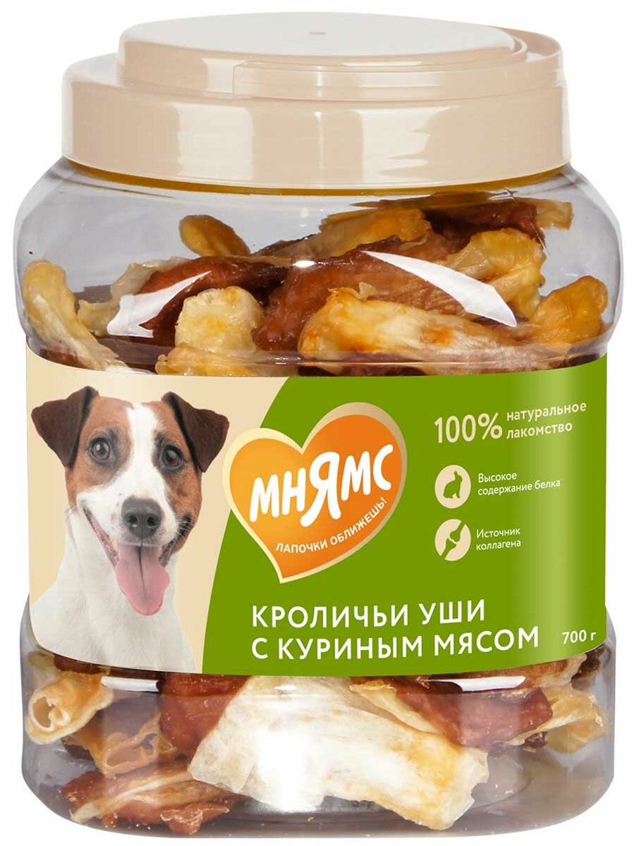Лакомство Мнямс для собак кроличьи уши с куриным мясом, 700 гр